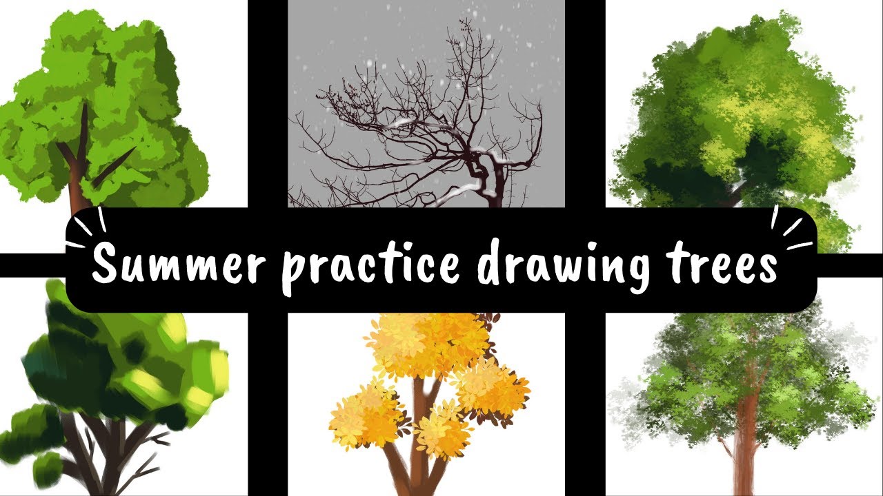 Drawing trees (practice with me) 🌴🌲🌳 - YouTube