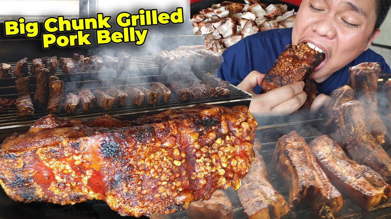 Big Chunk Grilled Pork Belly - Papa Mai's Grill - YouTube