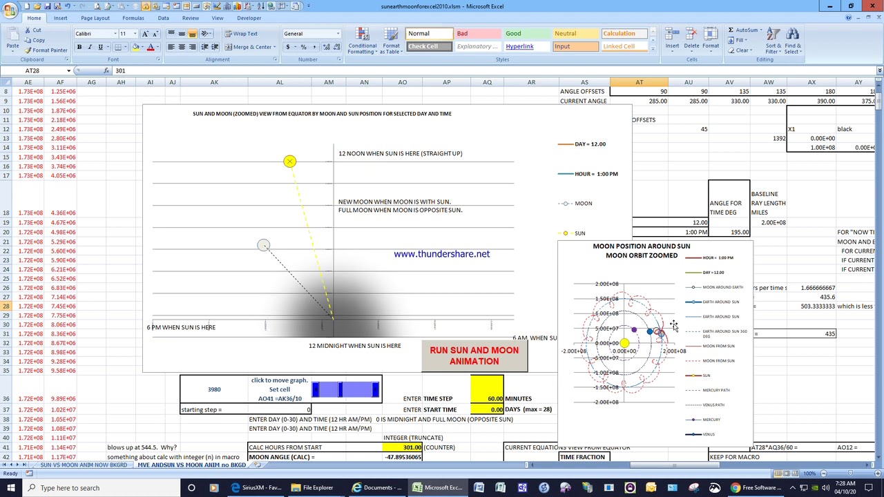 Excel sun Earth moon Venus Mercury movie - YouTube