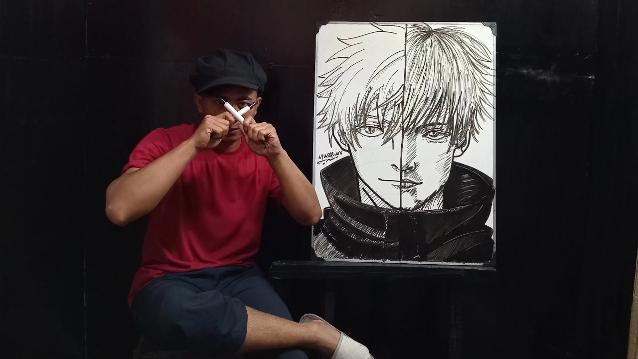 Cara mudah menggambar gojo satoru | anime x semi realistic - YouTube