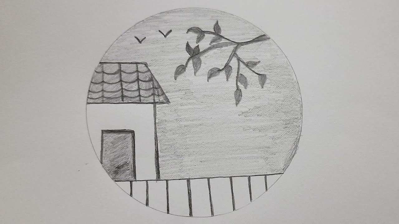 Circle scenery drawing easy || How to draw scenery drawing - YouTube