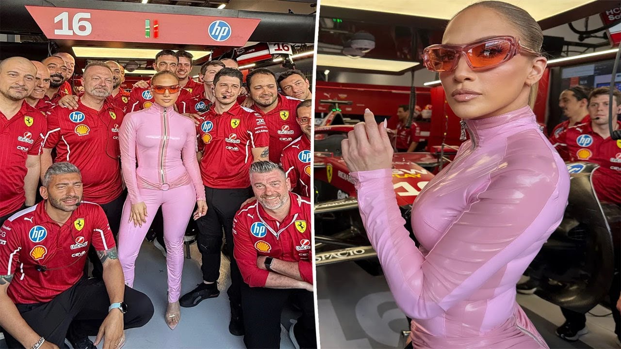 Jennifer Lopez goes full Power Ranger in skintight pink catsuit at F1 ...