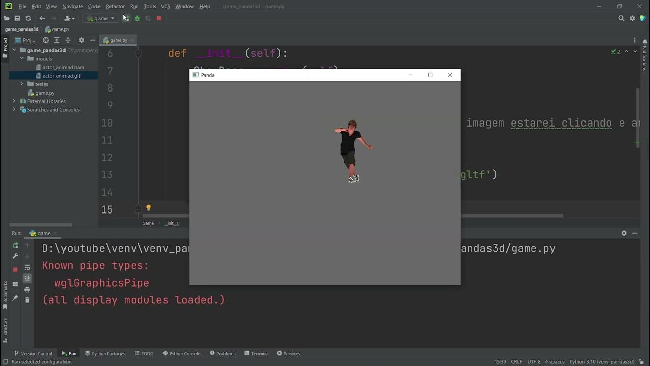 369 - Dando movimento ao ator do vídeo anterior no Panda3D Python - YouTube
