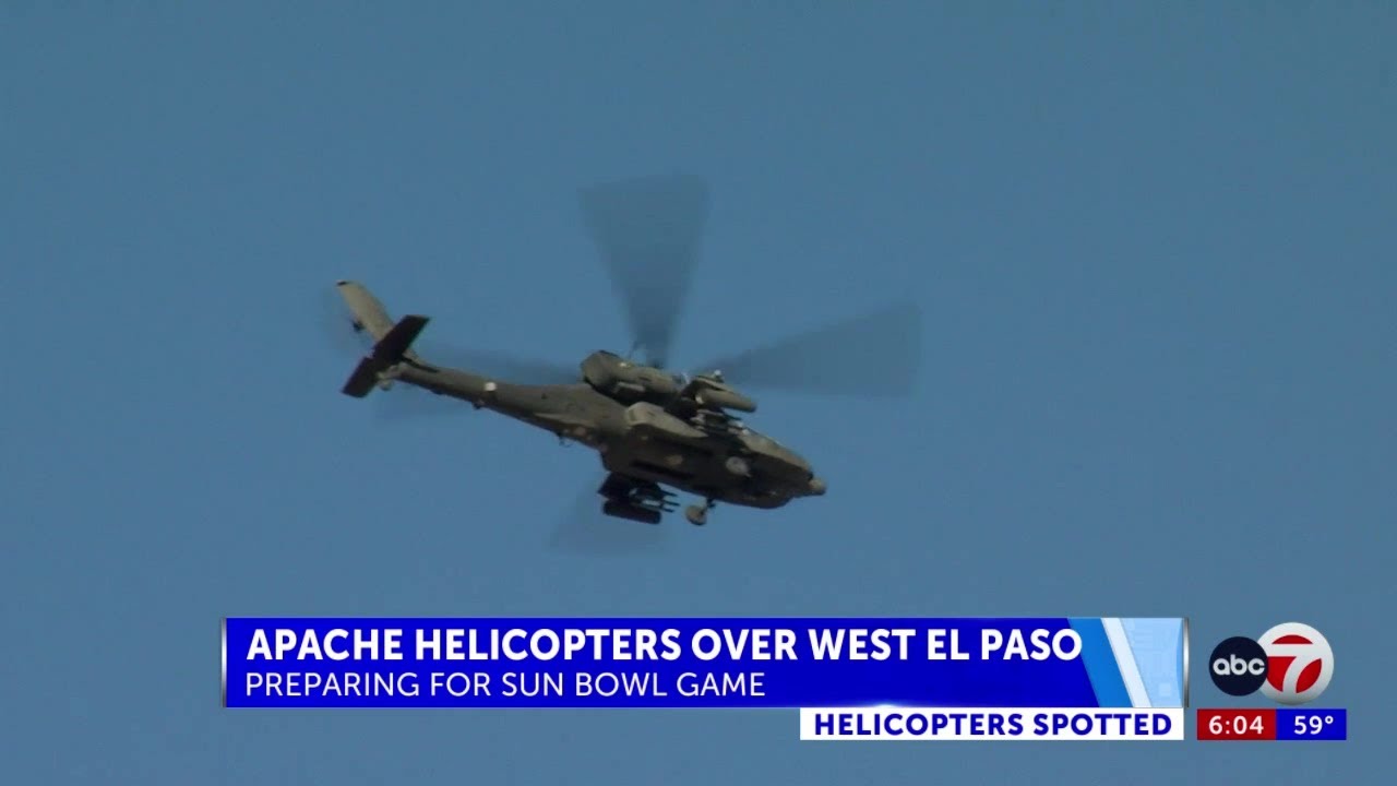 Aviation brigade flying apache helicopters over West El Paso, preparing ...