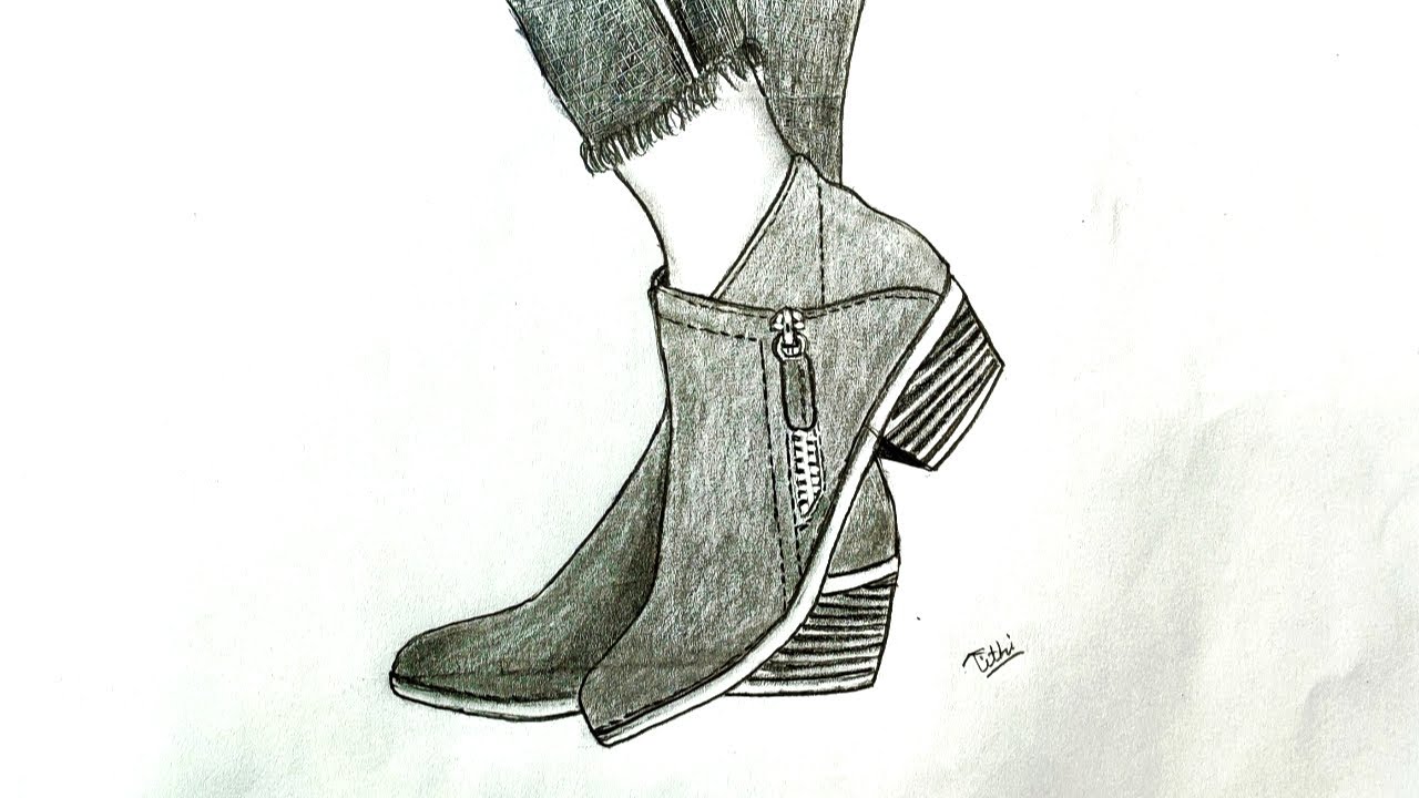 How to draw a girl's boot with jeans| Pencil Sketch | Easy Drawing ...