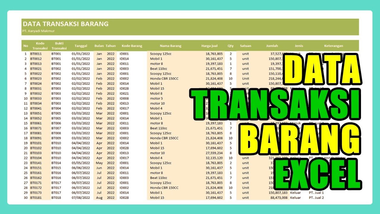 Membuat Data Transaksi Barang di Excel - YouTube