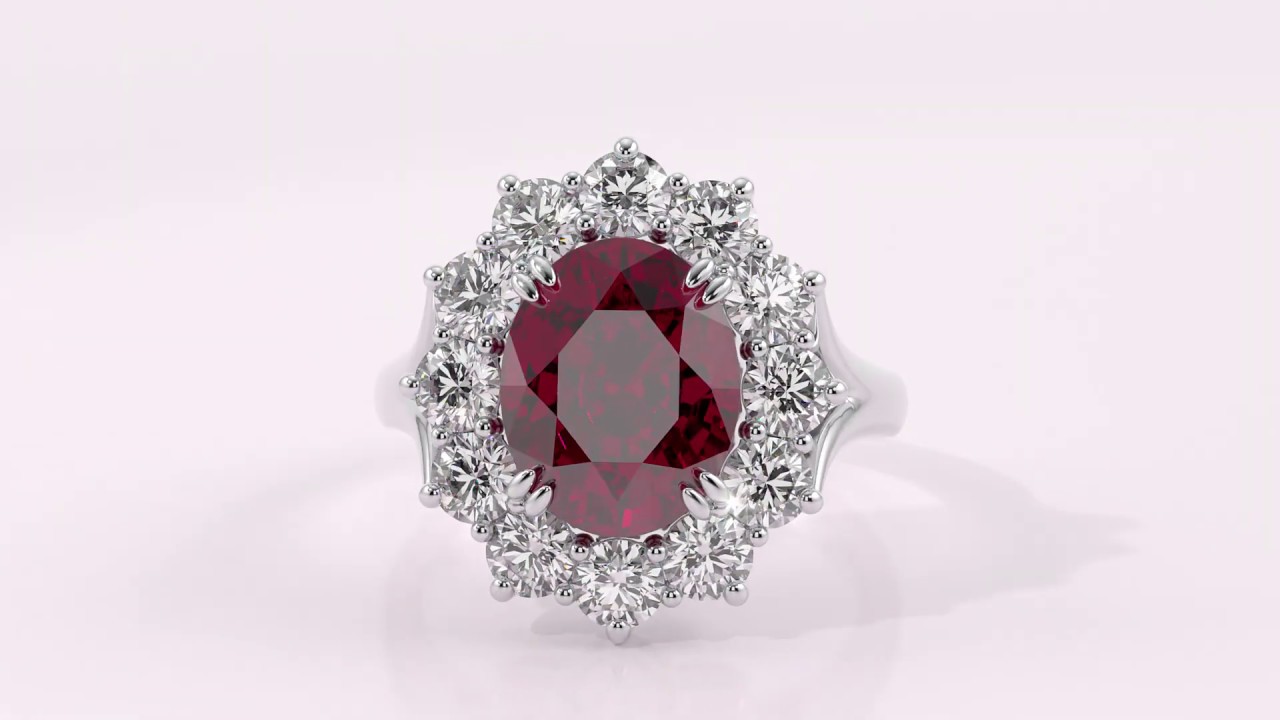 Ruby and diamond cluster ring animation - YouTube
