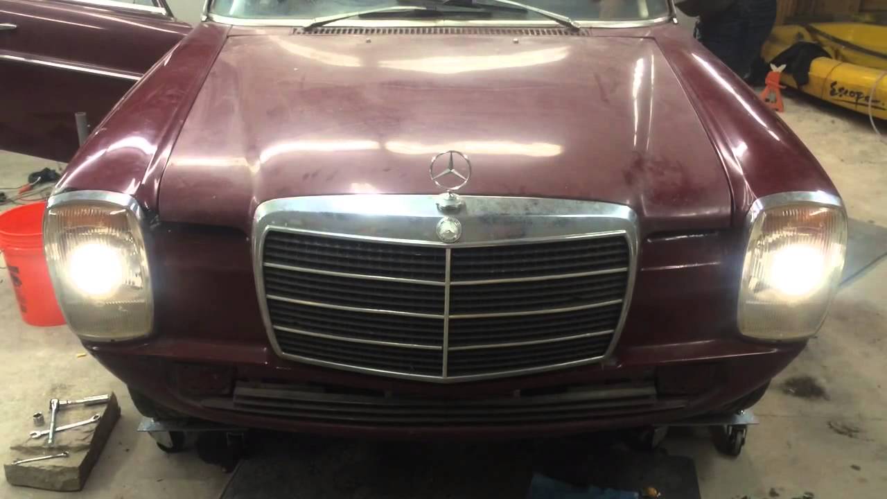 1976 240D euro headlight bi-halogen projector retrofit - YouTube