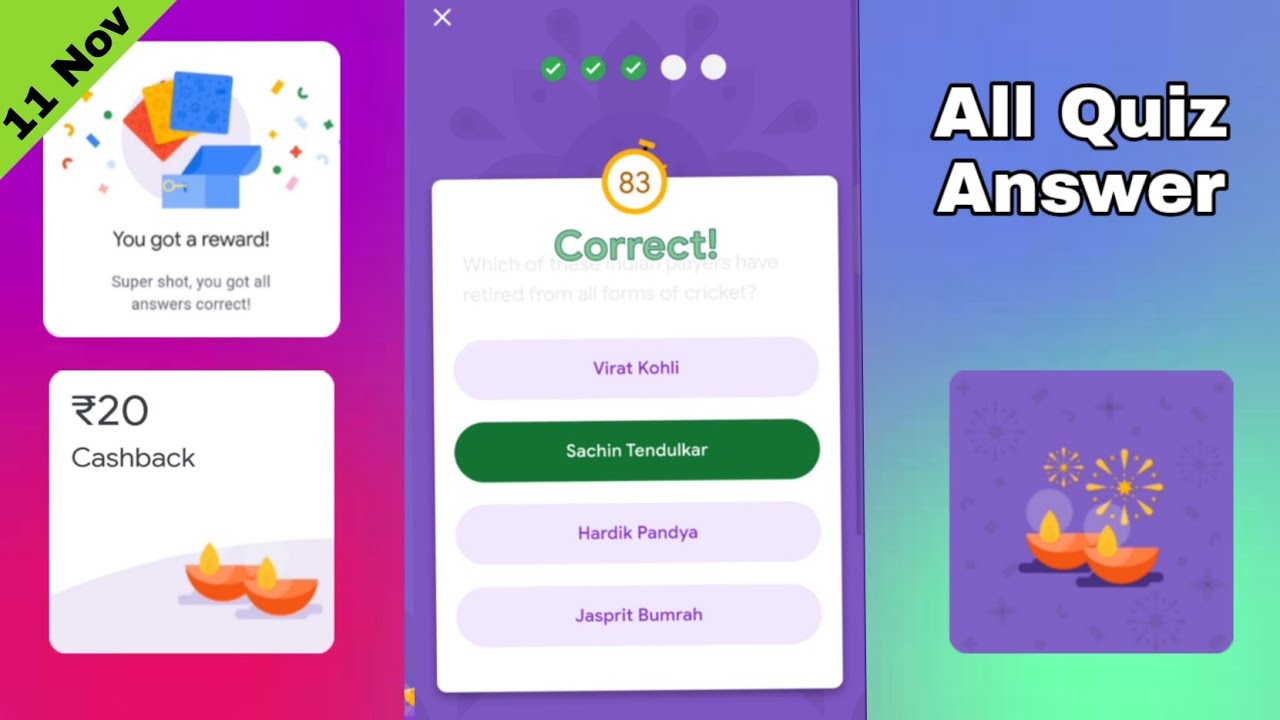 Google pay quiz answers today | Play & Ace The quiz to get Rs 399 ...
