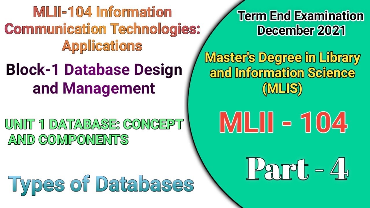 MLII - 104, UNIT 1 DATABASE: CONCEPT AND COMPONENTS | Types of Database ...