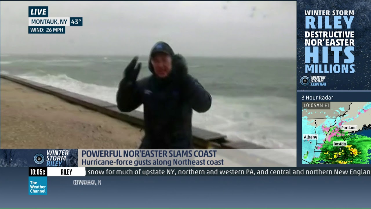 Mike Seidel The Weather Channel Montauk, NY Nor'easter 11 AM 3-2-2018 ...