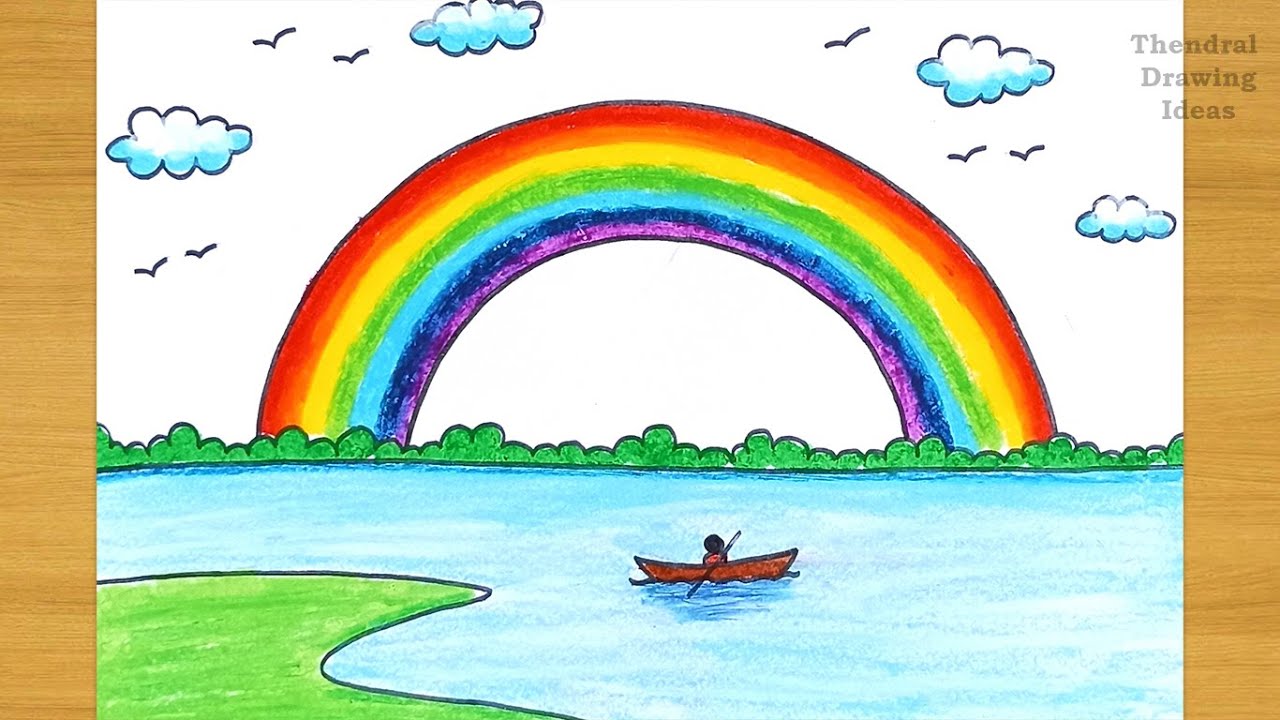 How to Draw Rainbow Scenery | Easy Rainbow Scenery Drawing - YouTube
