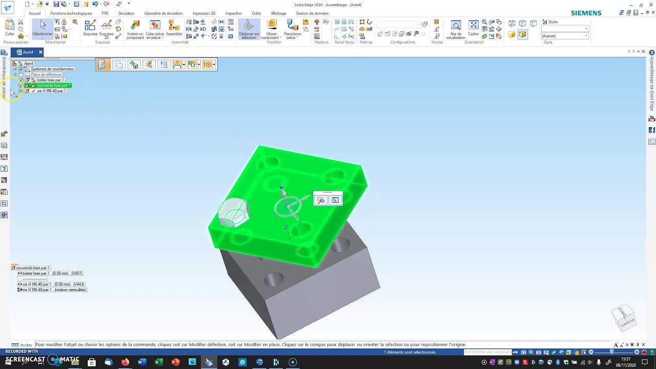 initiation à l'assemblage avec Solid Edge : finalité création d'une MEP d'un assemblage boulonné ...