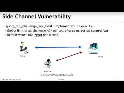 USENIX Security '16 - Off-Path TCP Exploits: Global Rate Limit Considered Dangerous - YouTube