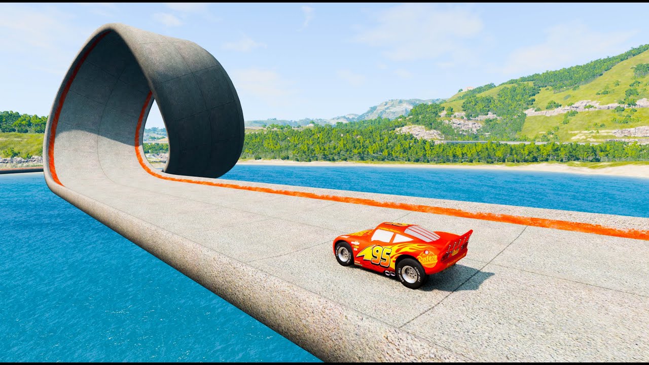lightning mcqueen VS Roller Coaster Bridge | #beamng - YouTube