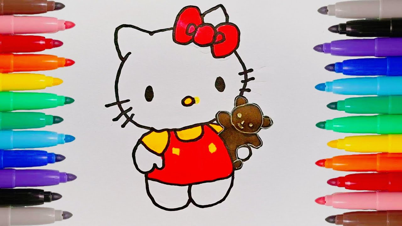 Menggambar Dan Mewarnai Hello Kitty Dengan Spidol Warna - YouTube