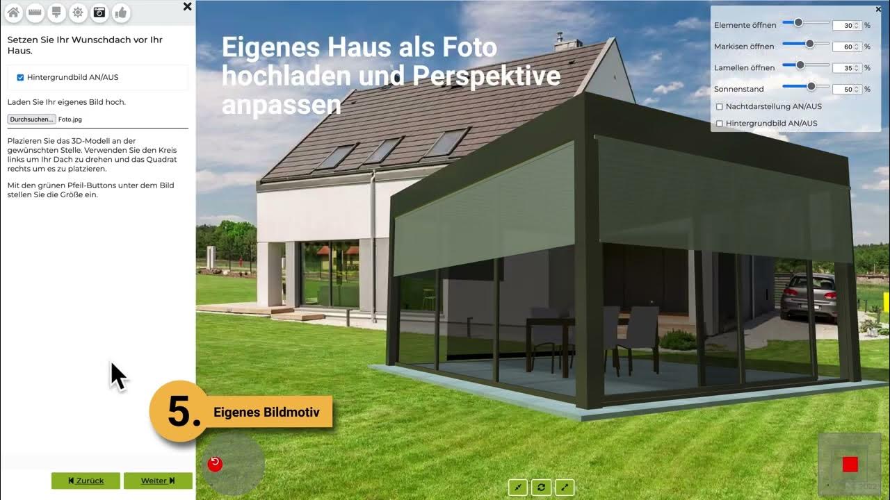 Plane mit dem Sonne am Haus 3D Konfigurator: Wintergarten, Sommergarten, Terrassendach - YouTube