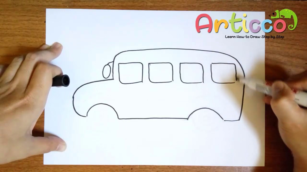 How to Draw a School Bus Step by Step for Kids - YouTube