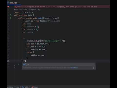 Write a java code that reads a integers & prints the sum of even integers & sum of odd integers ...