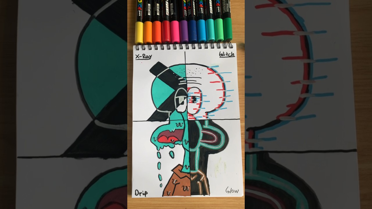 Drawing Squidward in four different styles. Last part - YouTube