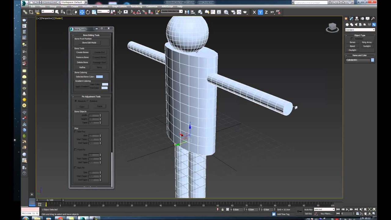 3dsmax 骨架(bones)建立及綁定(Skin)基礎練習(二) 人形綁定 - YouTube