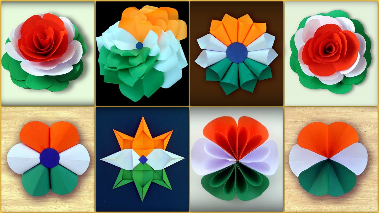 8 Easy Paper Flowers | Independence Day Paper Craft Ideas | Republic ...