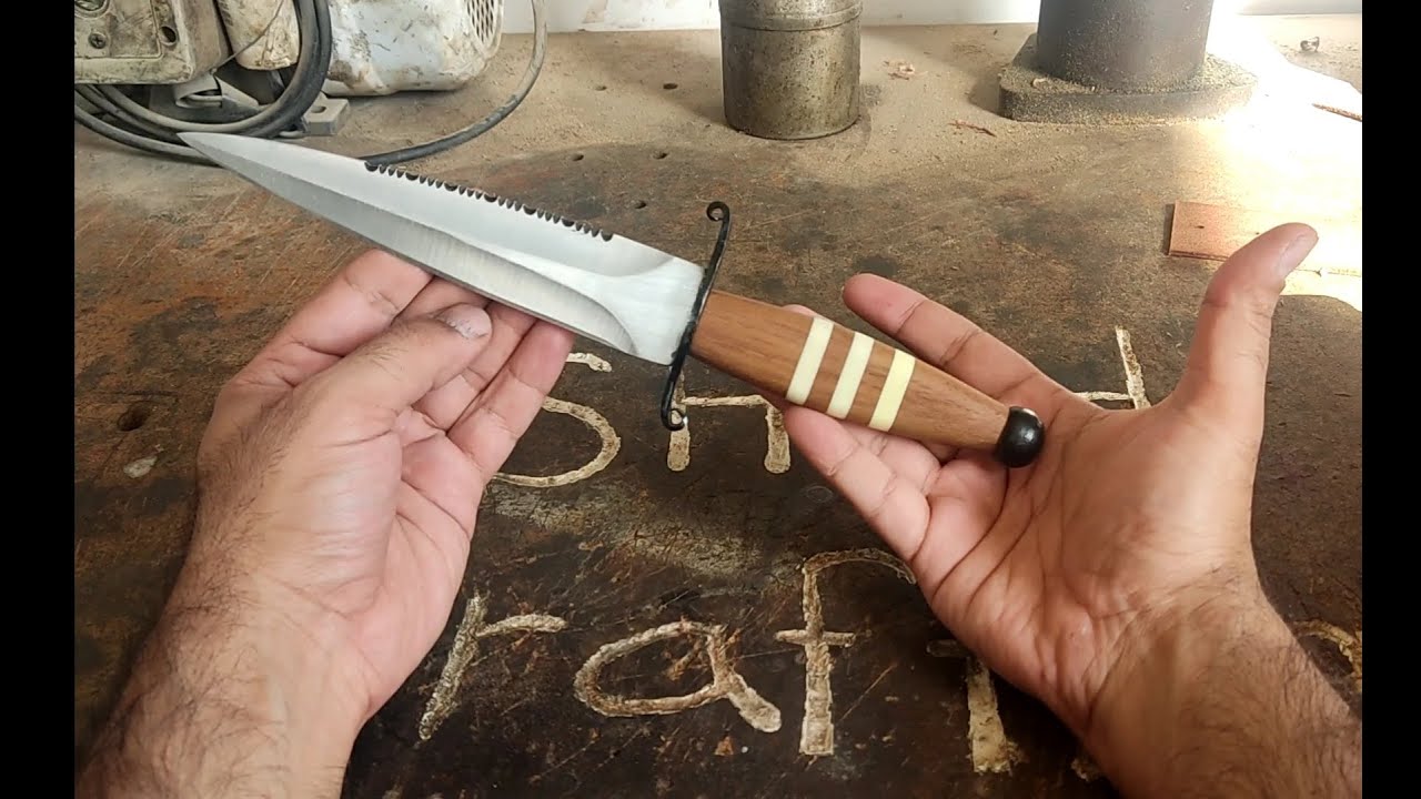Modifying a damaged tactical knife into classical dagger - YouTube