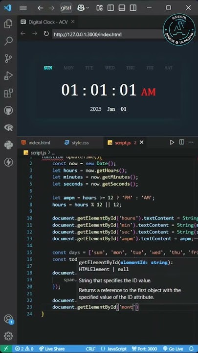 Digital Clock #coding #htmlcssjavascript #css #programming #webdesign #shortsvideo #shorts # ...