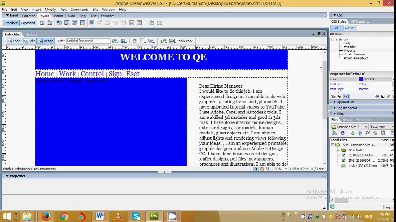 Dreamweaver Web Design Part4 Maintext Youtube 9298