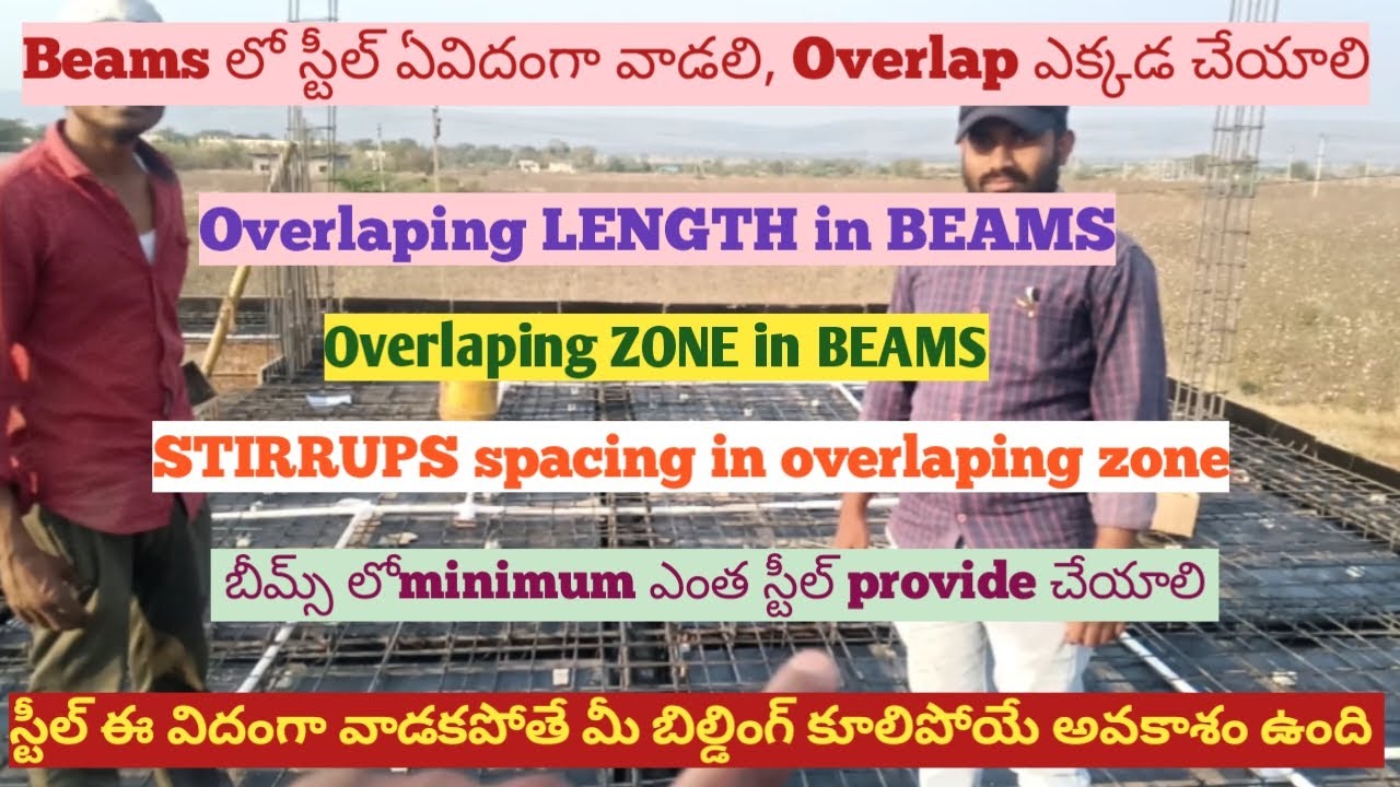 Overlapping zone in beams #overlaping length in beams #minimum steel ...