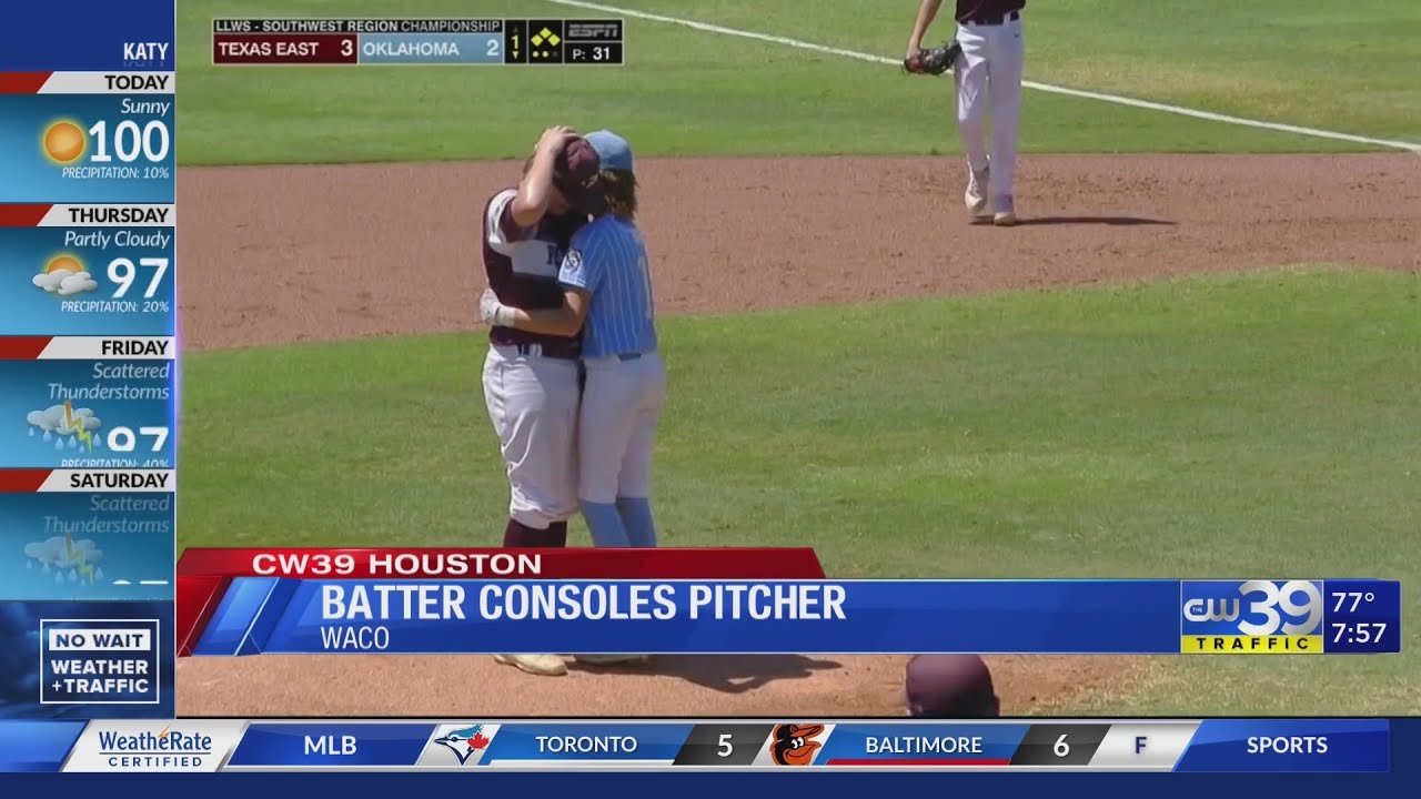 Batter consoles Pearland Little League pitcher - YouTube