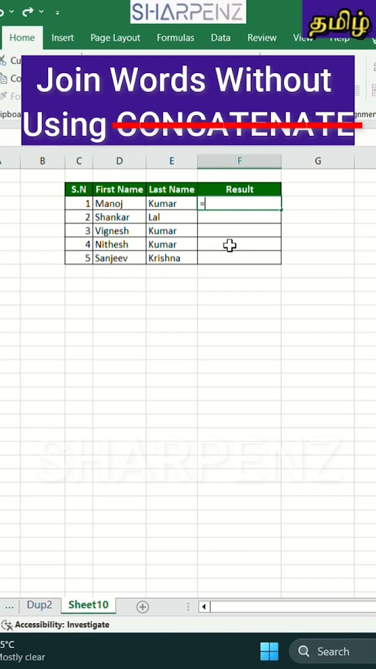 Join Two Words Easily Without Using Concatenate Tamil Excel Shorts Exceltips Sharpenzo