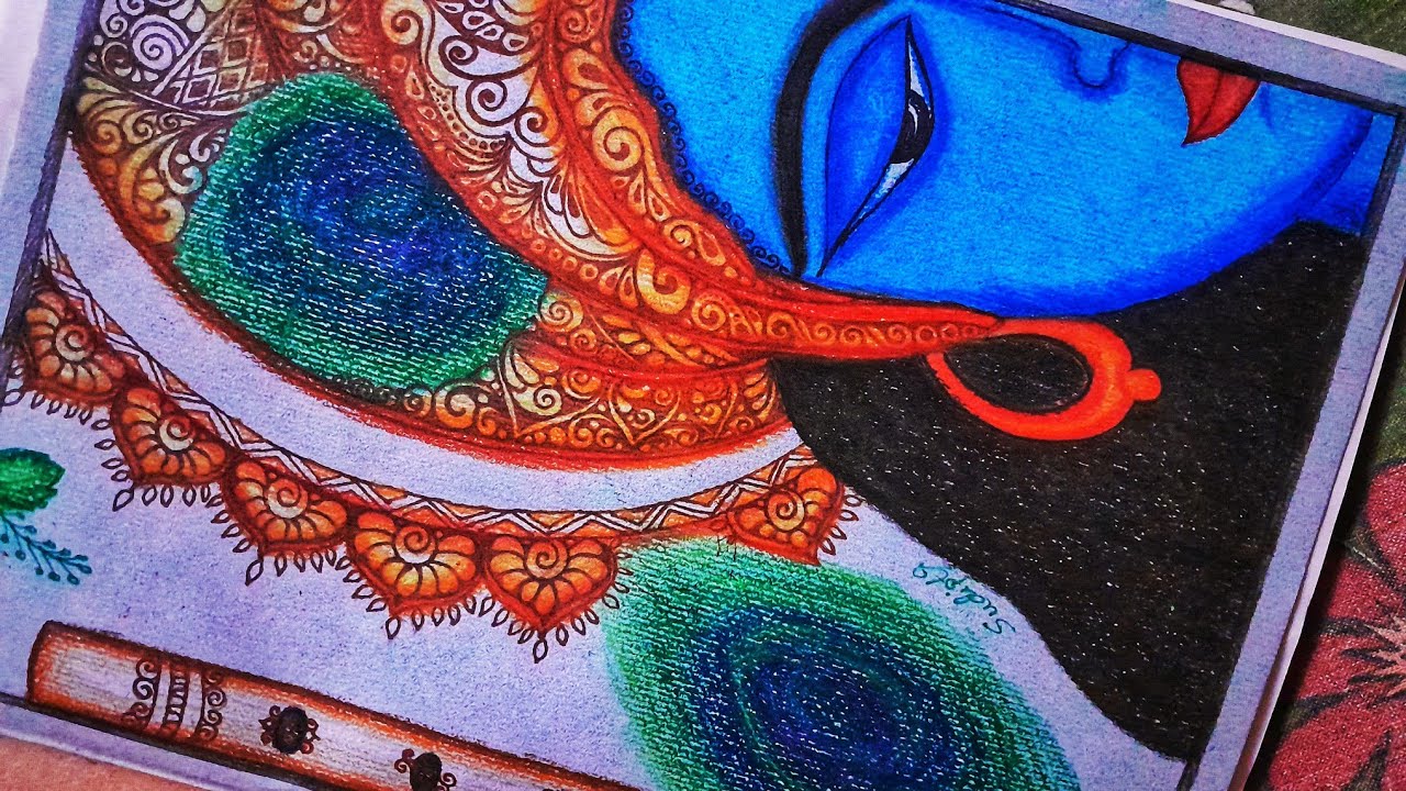 Lord Krishna Mandala Art Step by step | Janmashtami Drawing Oil Pastels ...
