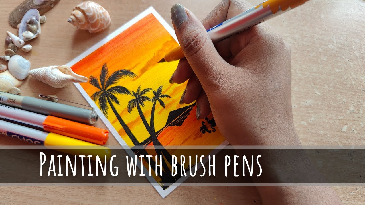 Easy Sunset painting using brush pens🌇| Step by step tutorial ...