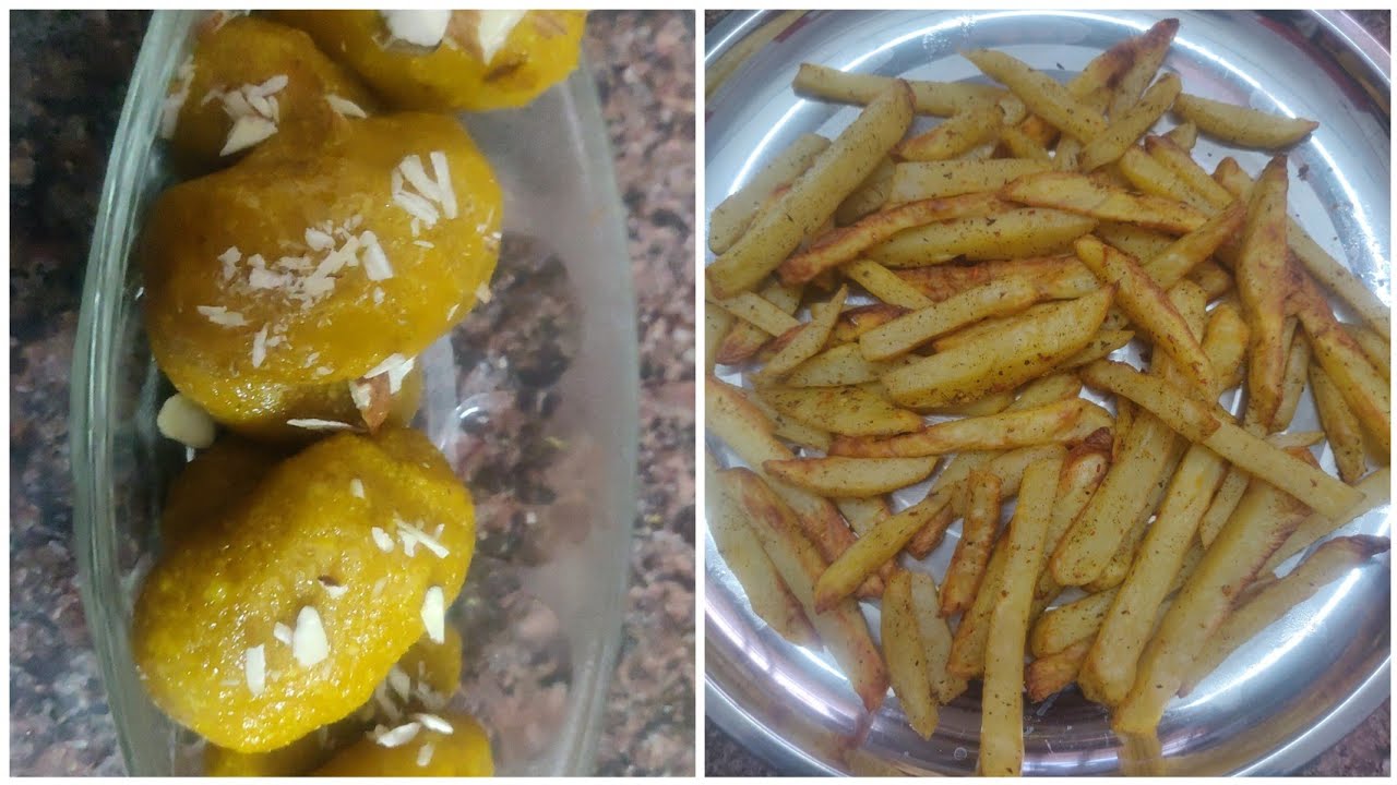 Sweet /Mango Sandesh and French Fries in Air Fryer Recipe...Bengali ...