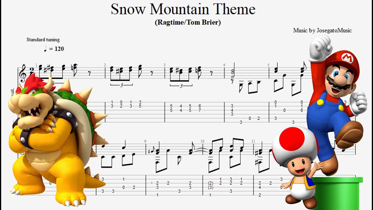 Snow Mountain Theme / Super Mario 64 (Tom Brier/Ragtime) - Guitar Tab ...