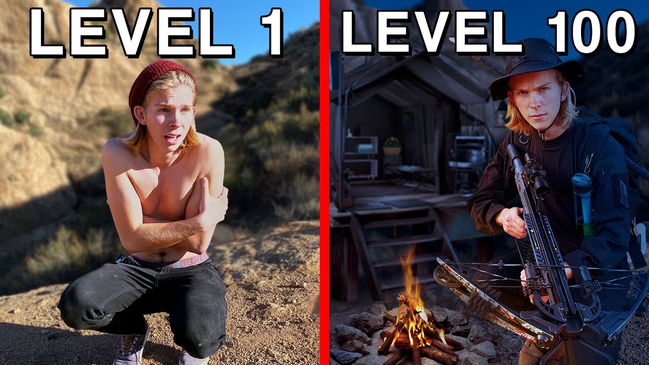 Level 1 vs Level 100 Survivalist! *SOLO OVERNIGHT SURVIVAL* - YouTube