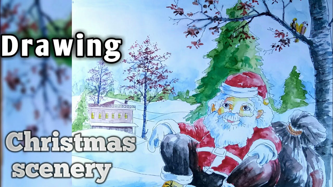 Drawing Santa Claus||A simple pen and wash watercolor painting ...