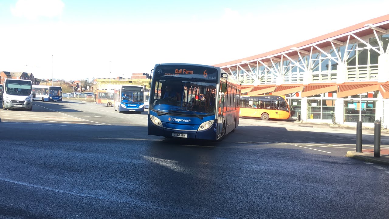 Stagecoach Mansfield's 36449 & 36117 departs Mansfield Bus Station with ...