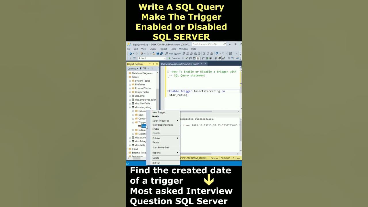 How To Convert Make Triggers Enabled or Disabled ssms Interview questions #sqlserver - YouTube