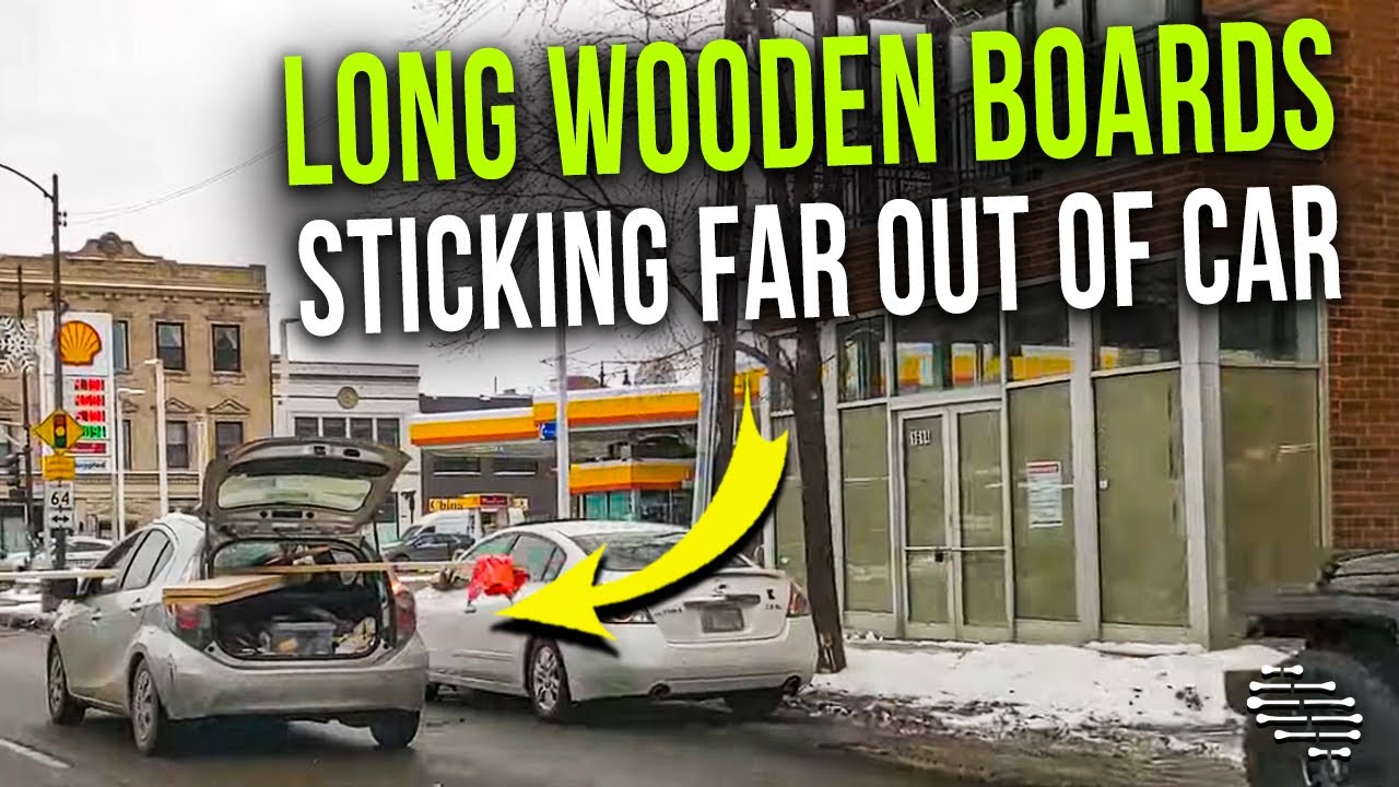 Subcompact Car Driving With Long Wooden Boards Sticking Far Out - YouTube