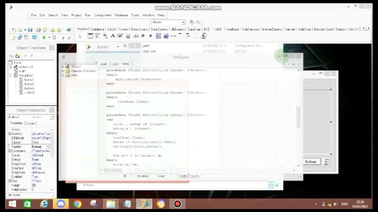 Tutorial Visual Ii Penjelasan Pembuatan Array Delphi 7 Youtube