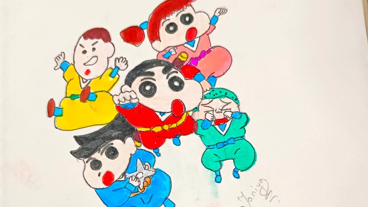 Sinchan drawing step by step| Sinchan with friends drawing| - YouTube