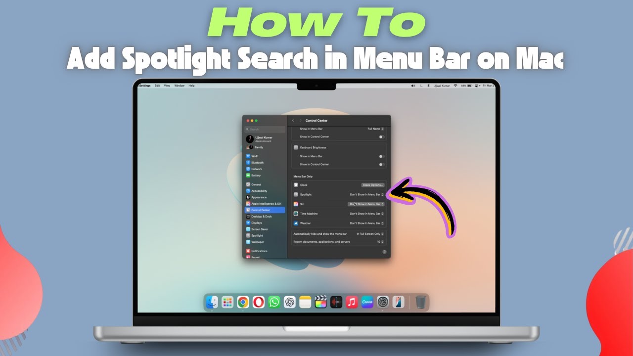 How to Add Spotlight Search in Menu Bar on Mac - YouTube