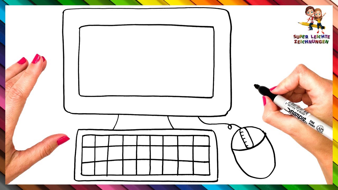 Wie man einen Computer zeichnet Schritt für Schritt 🖥️ Einfache ...
