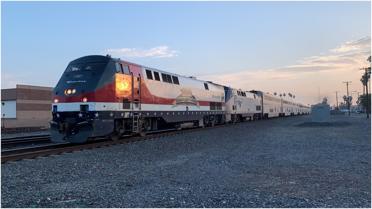 AMTK 42 leads Amtrak 3 at Riverside, CA 6/26/20 - YouTube