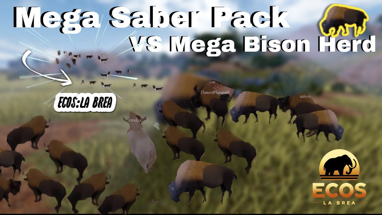 Mega bison herd VS. 35 Smilodon's in ECOS: LA BREA! - YouTube
