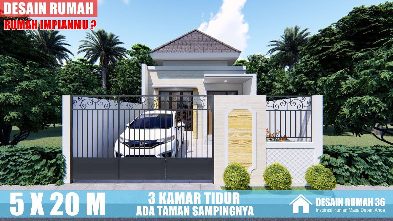 DESAIN RUMAH 5X20 METER 3 KAMAR TIDUR - YouTube