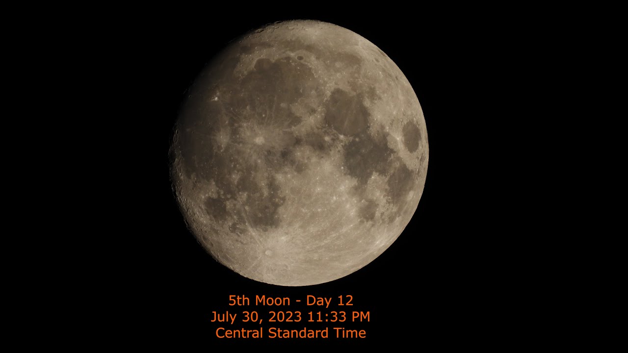 Moon Phase - July 30, 2023 11:33 PM CST (5th Moon Day 12) - YouTube