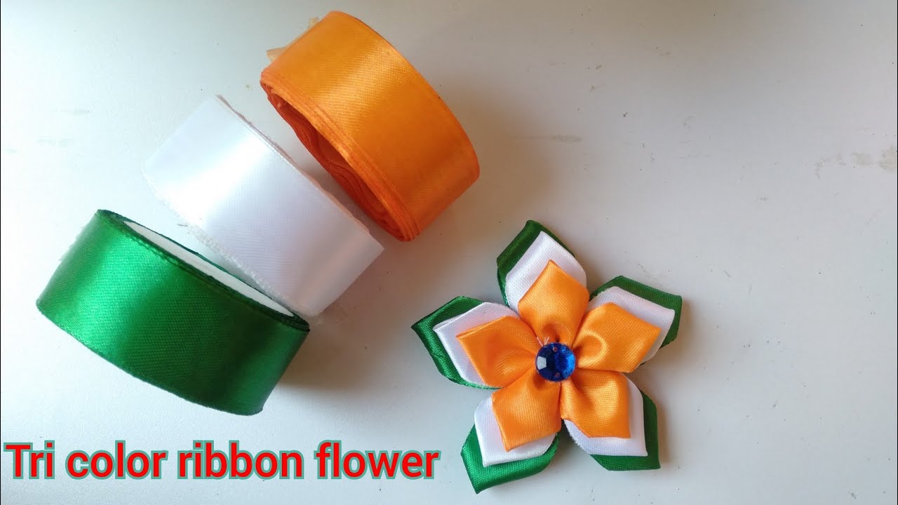 Tri color satin ribbon flower | Satin ribbon flower | How to make tri ...